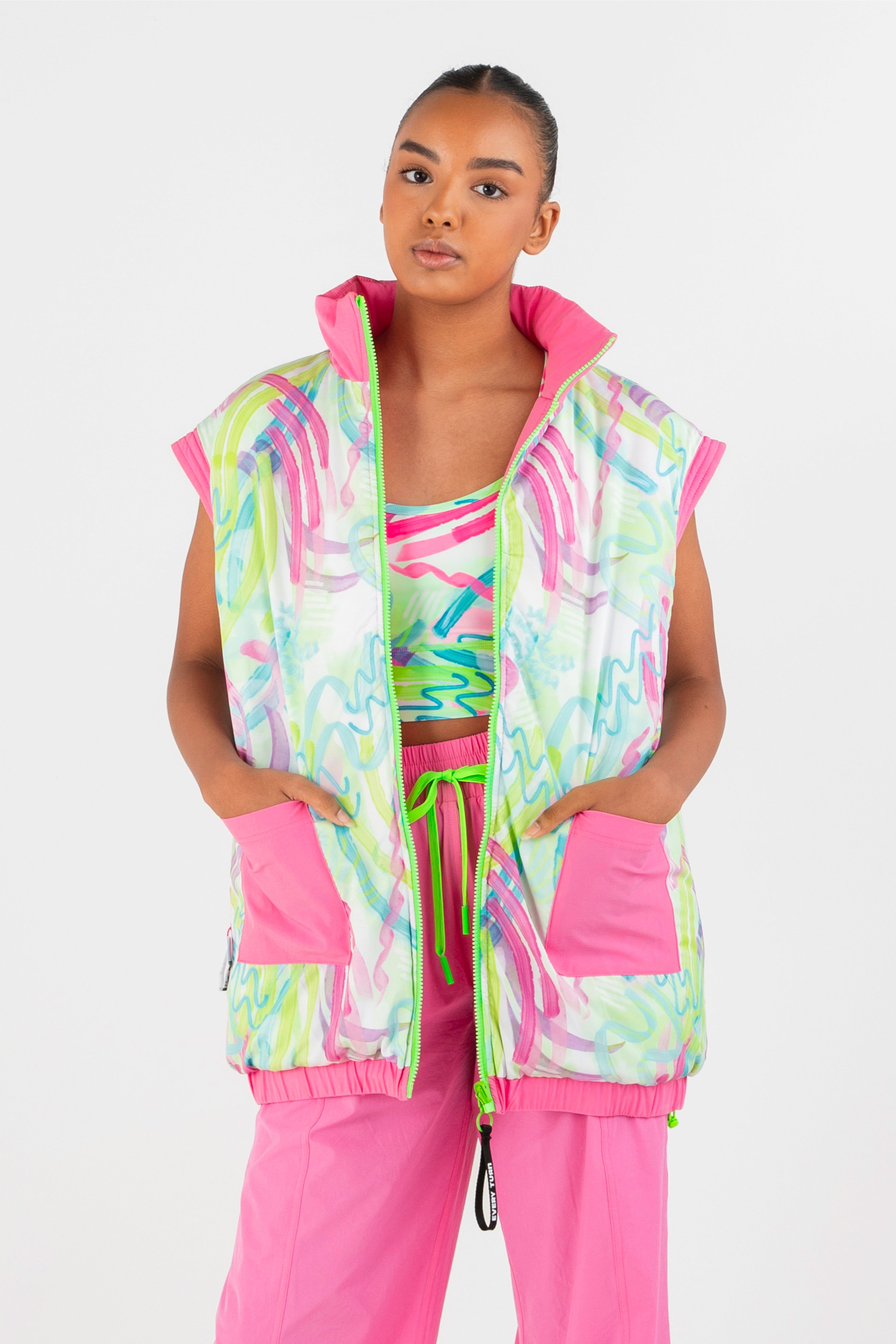 Highlighter Sleeveless Puffer Jacket - Flower | Every Turn