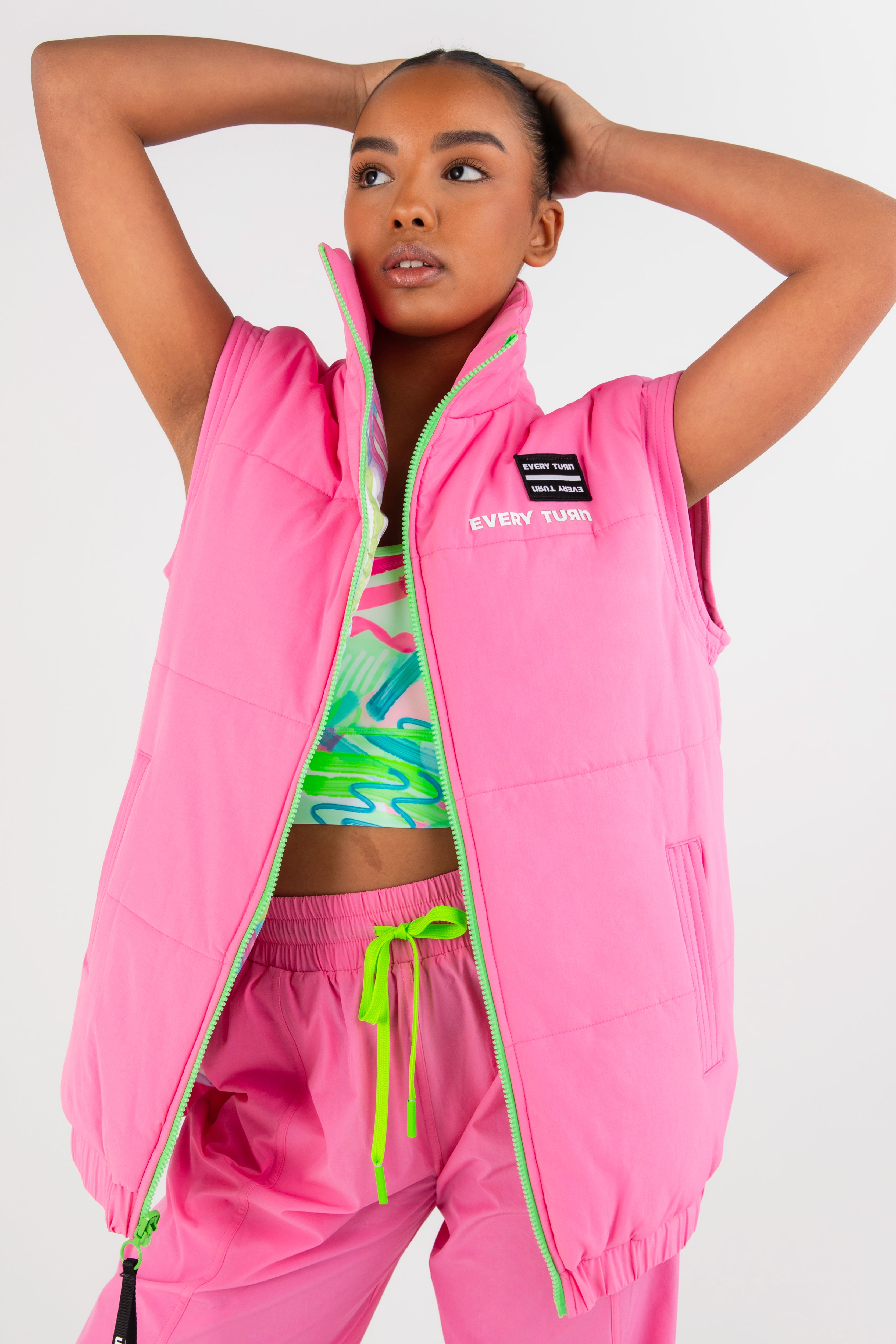 Highlighter Sleeveless Puffer Jacket - Flower | Every Turn